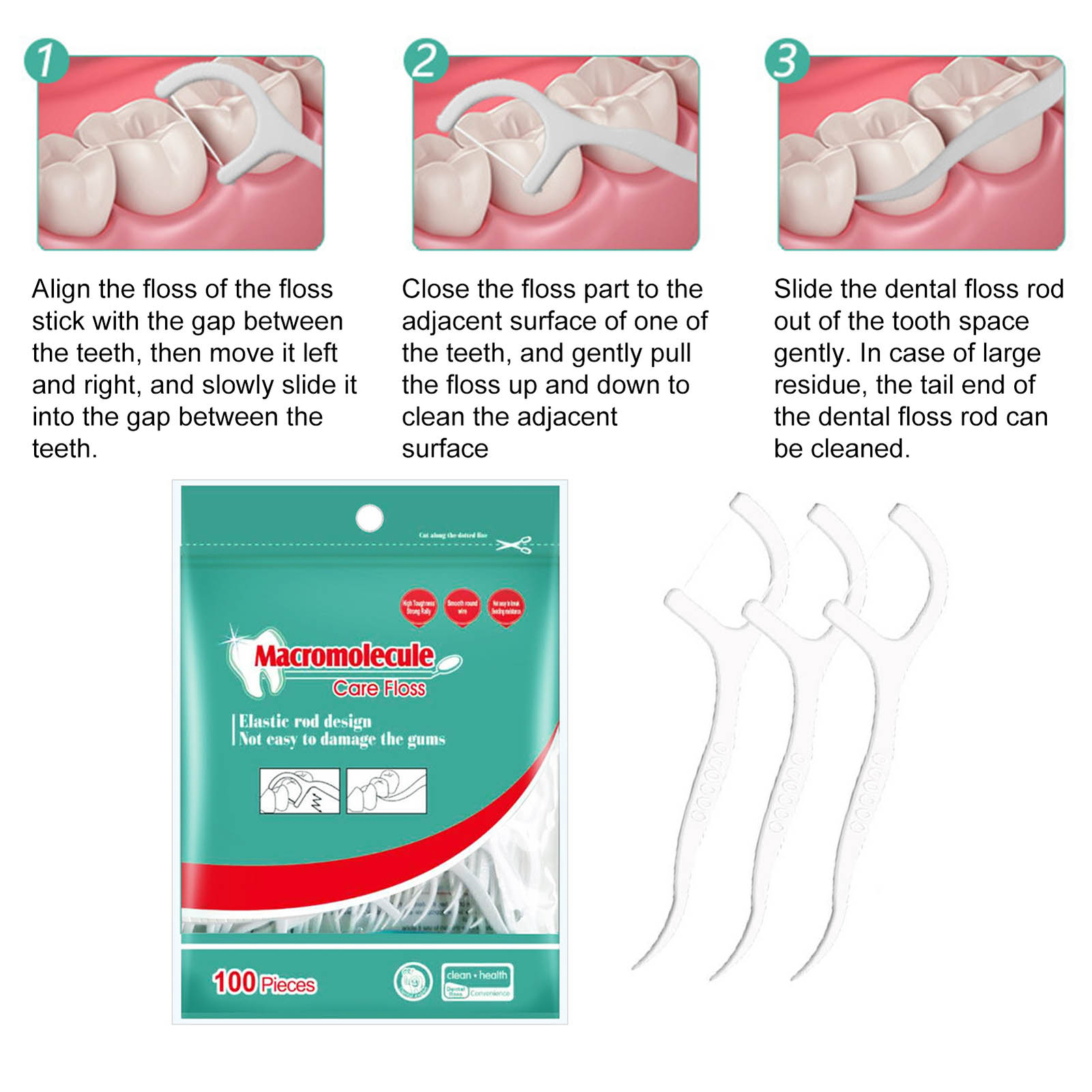 100pcs/set Mouth Floss Stick Anti-slip Precise Cleaning Dental Floss ...