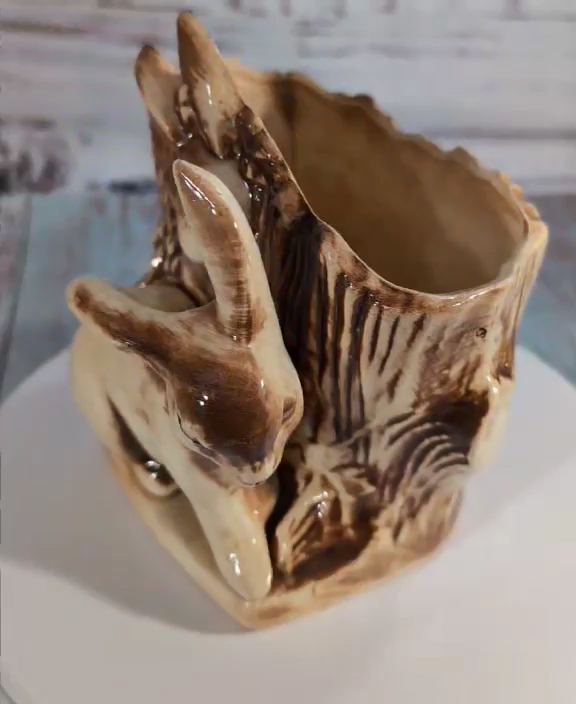 McCOY Pottery Bunny Rabbit Planter Vase 1951 Vintage Brown White ...