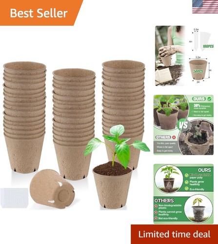 50 Pcs Biodegradable Peat Pots with Drainage Holes - 3.2" Seedling ...