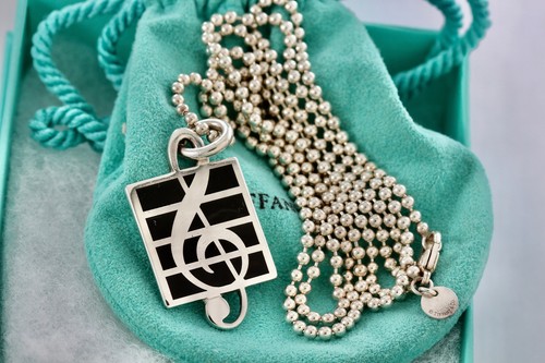 Tiffany & Co. Black Enamel Musical Note Pendant Beaded Chain 34 ...