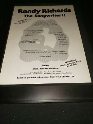 Randy Richards Reno Sweeny's NYC Rare Original Concert Promo Poster Ad ...