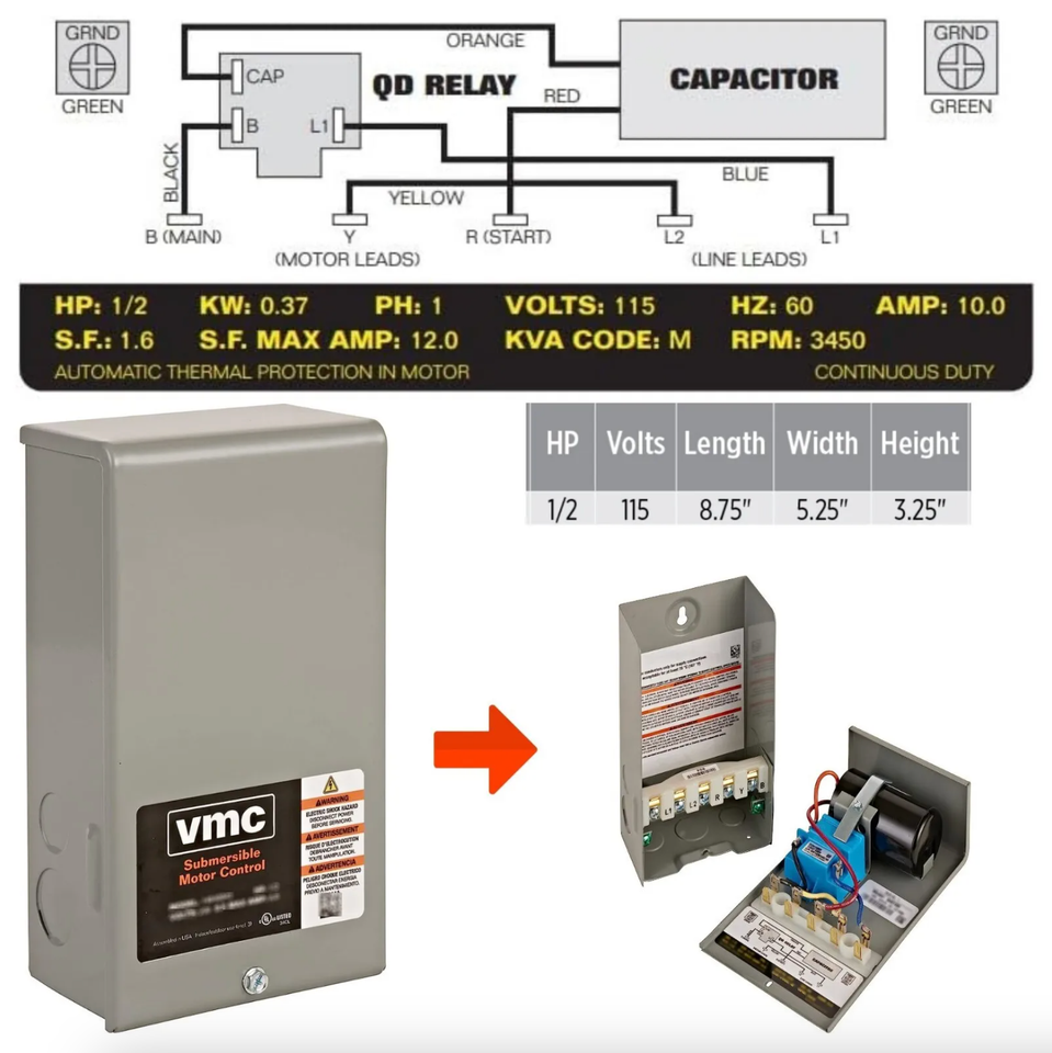1/2-HP 115-V VMC Control Box for 3 Wire Single-Phase Well Submersible ...