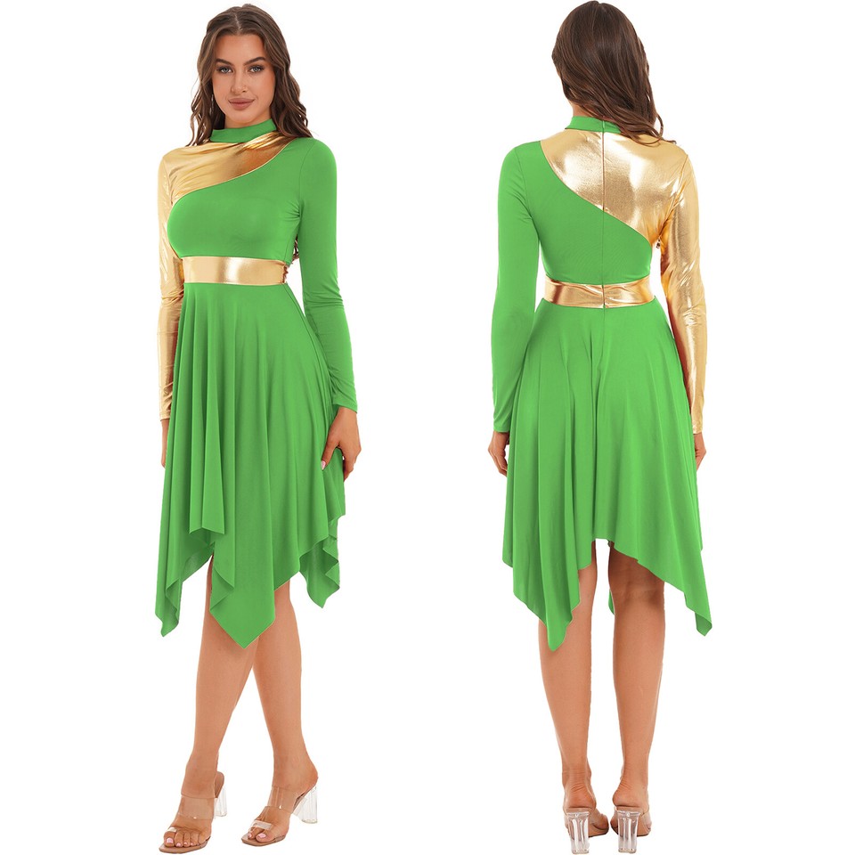 Womens Praise Dance Dress Color Block Church Worship Dress Dancewears ...