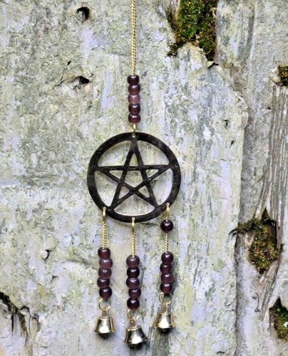 Pentagram Metal WIND CHIME Grape-Purple Glass Beads Mobile Pentacle ...
