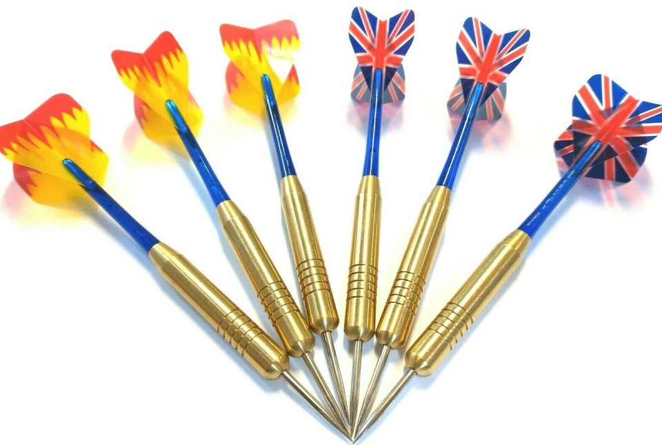 6 pcs / 2 Sets STEEL TIP BRASS DARTS SET + dart flights and shafts ...