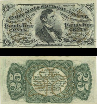 U.S. Counterfeit 25 Cents, FR-1291- 1869 dated Fractional Currency ...