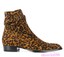 Mens Leopard Printed Buckles Ankle Boots Western Suede Leather High Top ...