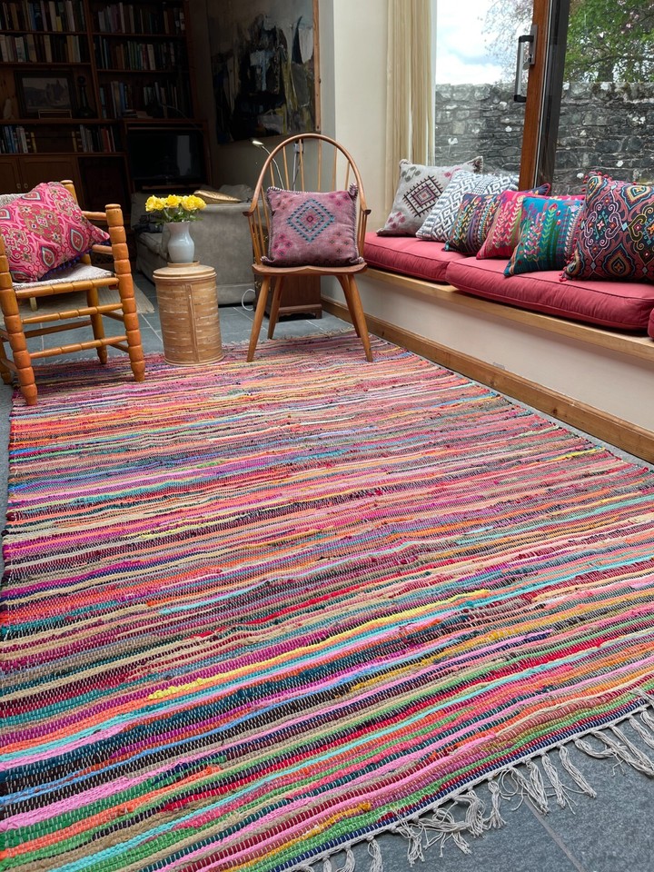 Rug Rag Rugs Multi Colour Mat Recycled Cotton Hand Woven Chindi Mats ...