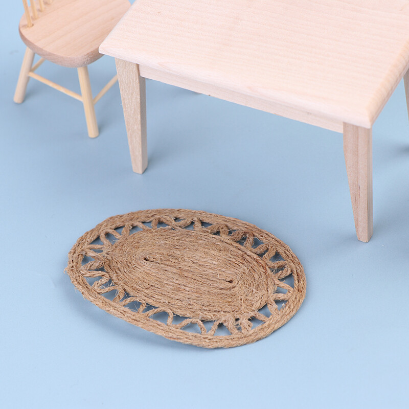 1:12 Dollhouse Miniature Hemp Rope Woven Rug Floor Carpet Doll House ...