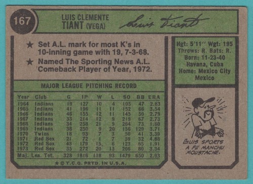 1974 Topps Luis Tiant Boston Red Sox #167 | eBay