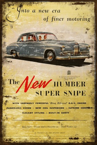 Humber Motor Car Show Advert, Aged Look Vintage Style printed on New ...