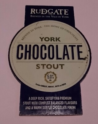 RUDGATE BREWERY YORK CHOCOLATE STOUT BEER PUMP HANDLECLIP BADGE 5.0% ...