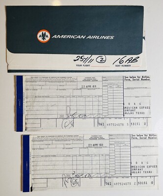 AIRLINE TICKET & JACKET: 1968 American Airlines - Dallas NY London ...