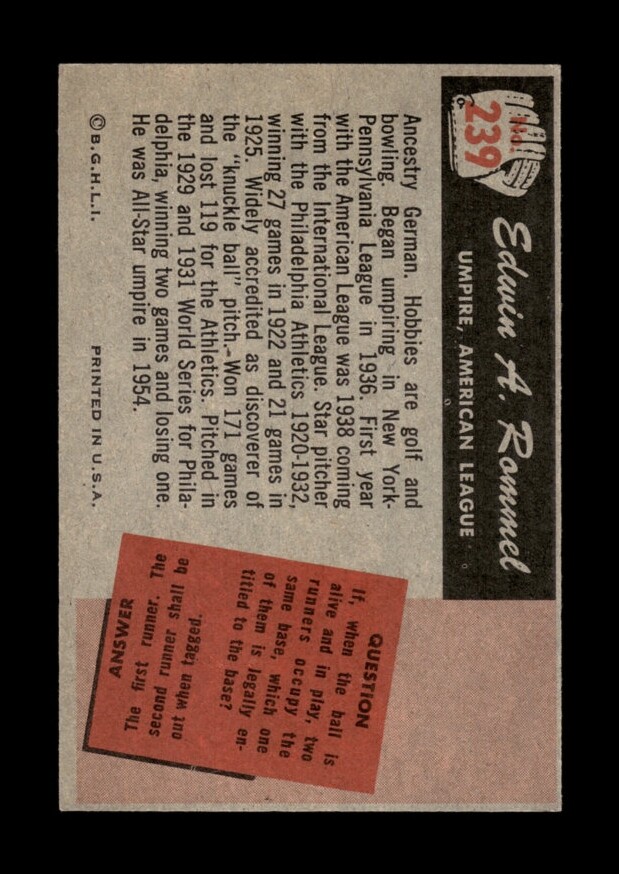 1955 Bowman Set-Break #239 Eddie Rommel VG-VGEX *GMCARDS* | eBay