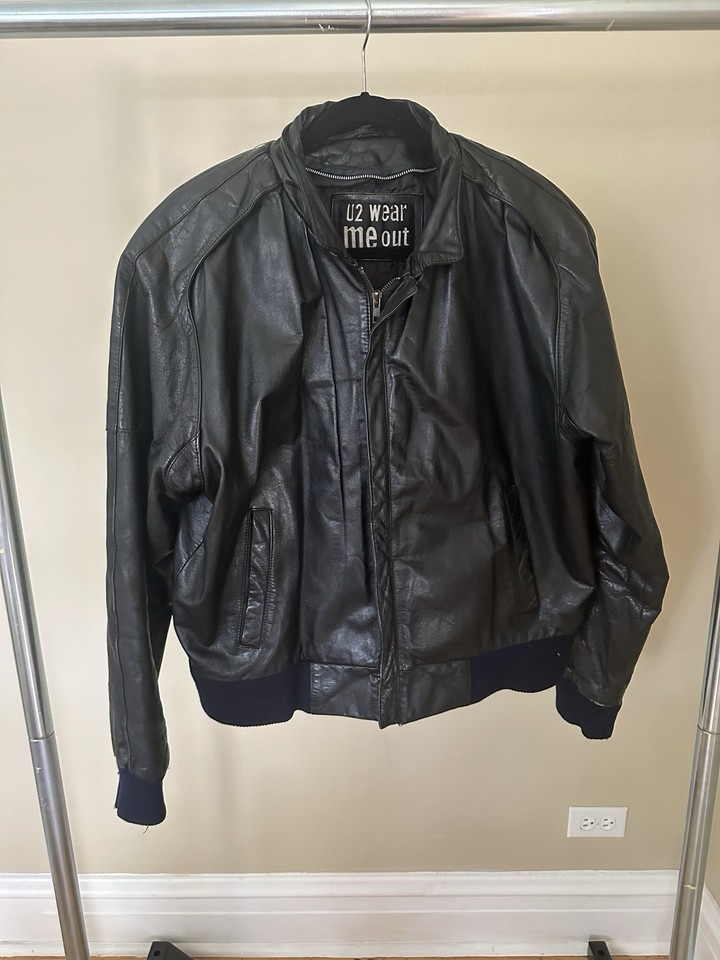 Vintage U2 Wear Me Out Quilt Lined Genuine Leather Bomber Jacket Mens ...