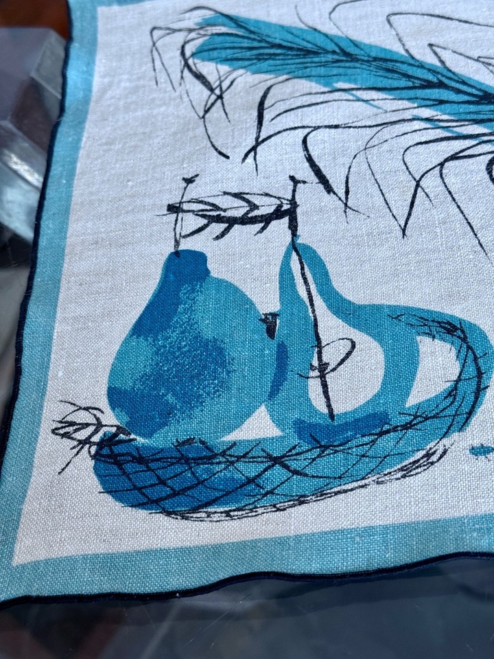 Bowl of Turquoise Pears Vera Neumann Napkin 1970's Barkcloth Era ...
