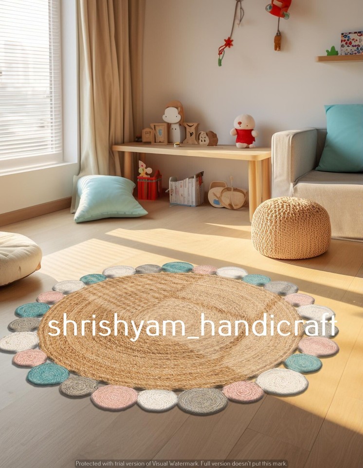 Rug Jute Round Natural 100% Jute Handmade Rug Reversible Braided Rustic ...