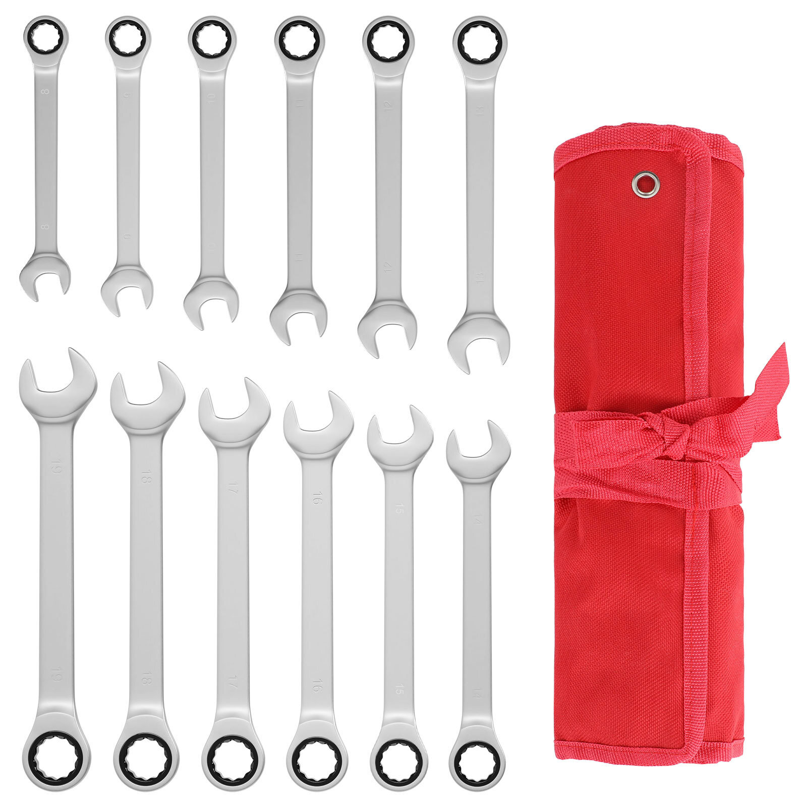 12Pc 8-19mm Metric Fixed Head Ratcheting Wrench Combination Spanner ...