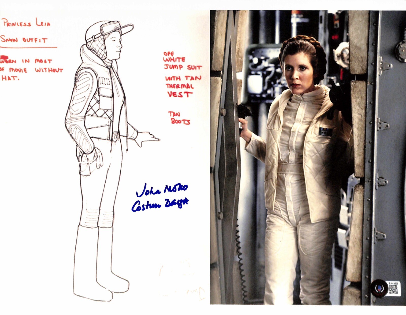 John Mollo Star Wars ESB Hoth Leia Costume Designer Signed 11x14 Photo ...
