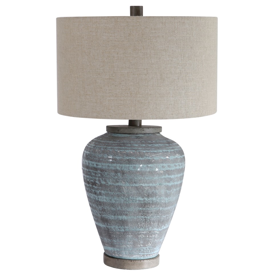 Rustic Bohemian Round Aqua Blue Gray Table Lamp | Ceramic Vintage Style ...