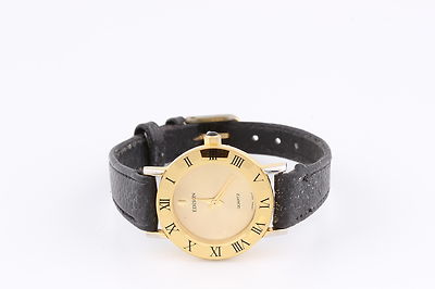 EDISON QUARTZ GOLD-TONED ANALOG #8065-7504 WRISTWATCH W/BLACK LEATHER ...