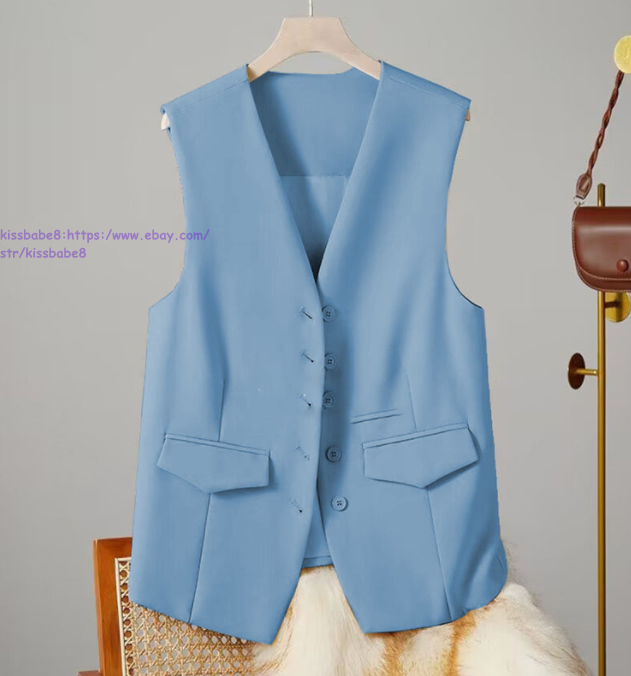 New Womens Blazer Vests Button Casual Suit Jacket V-neck Waistcoat ...