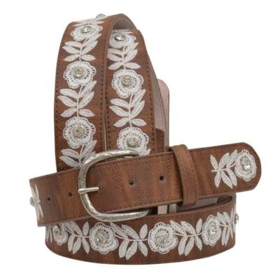 Angel Ranch Western Womens Belt Leather Floral Embroidery Lace Brown | eBay