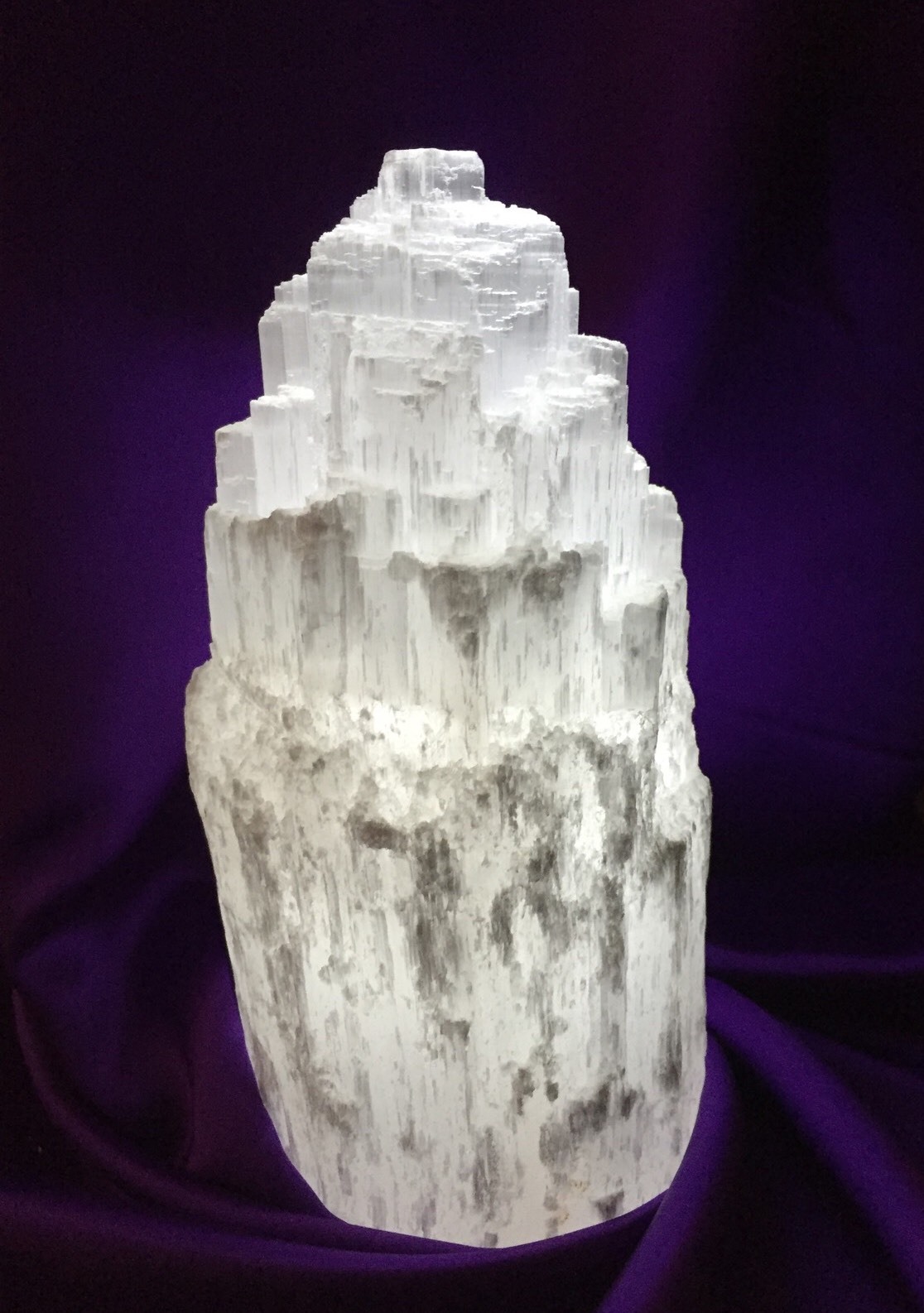 Medium Selenite Lamp And Cord LED White Selenite Tower Lamp Reiki Heal ...