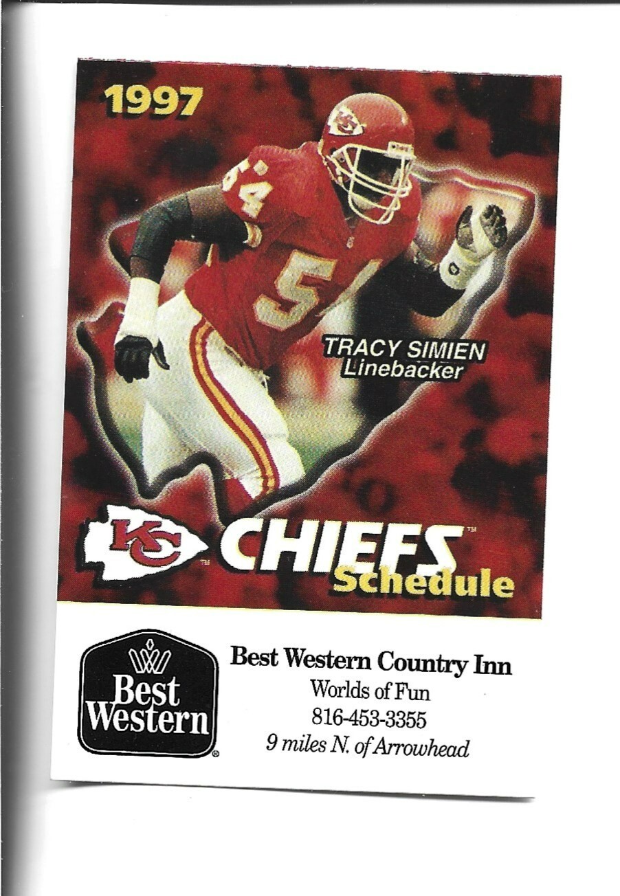 1997 Best Western Tracy Simien / Kansas City Chiefs pocket schedule | eBay