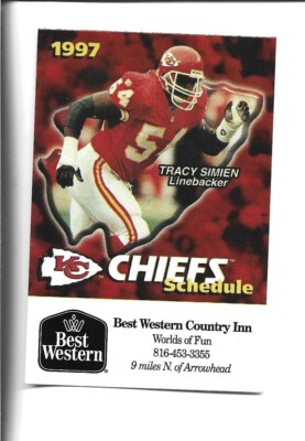 1997 Best Western Tracy Simien / Kansas City Chiefs pocket schedule | eBay