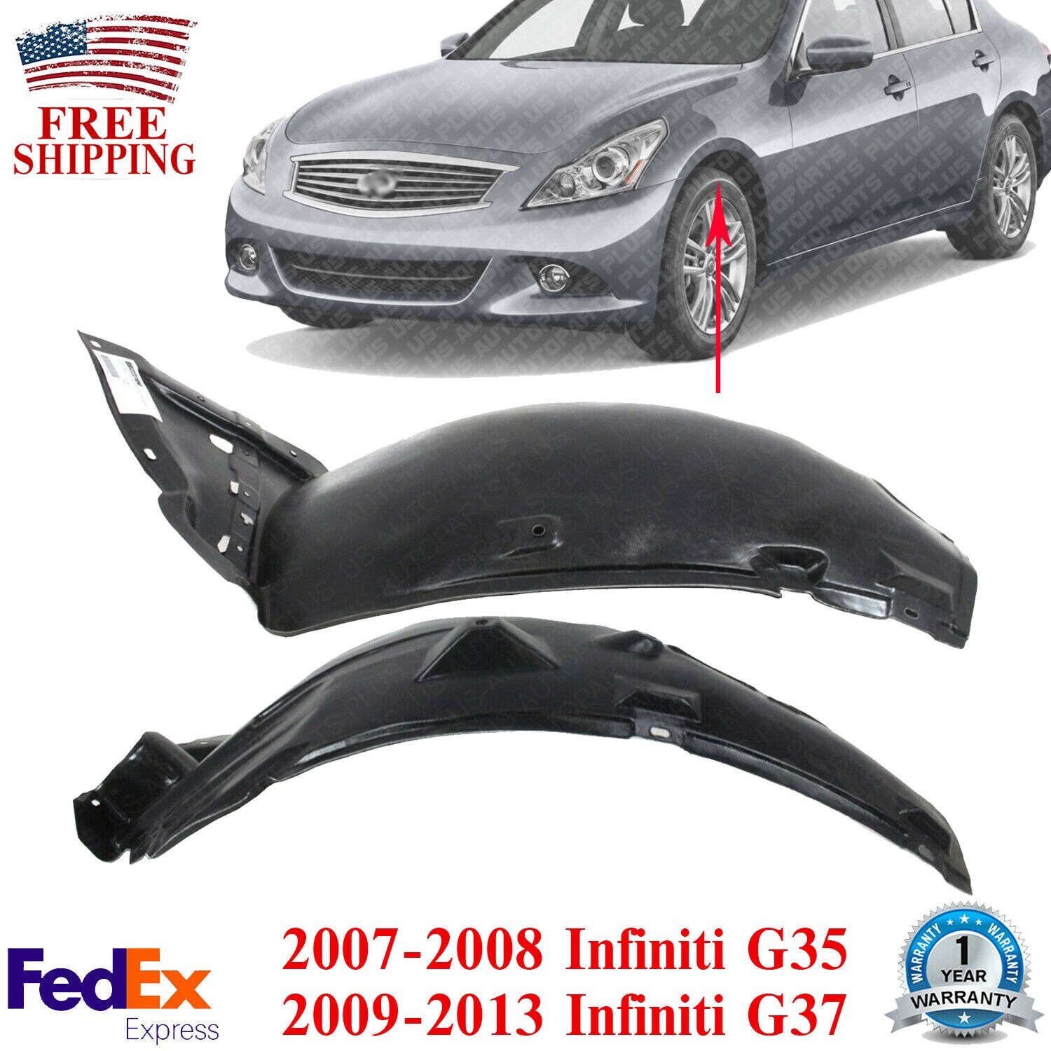 Fender Liner Left & Right Side For 2007-2008 Infiniti G35/ 2009-13 ...