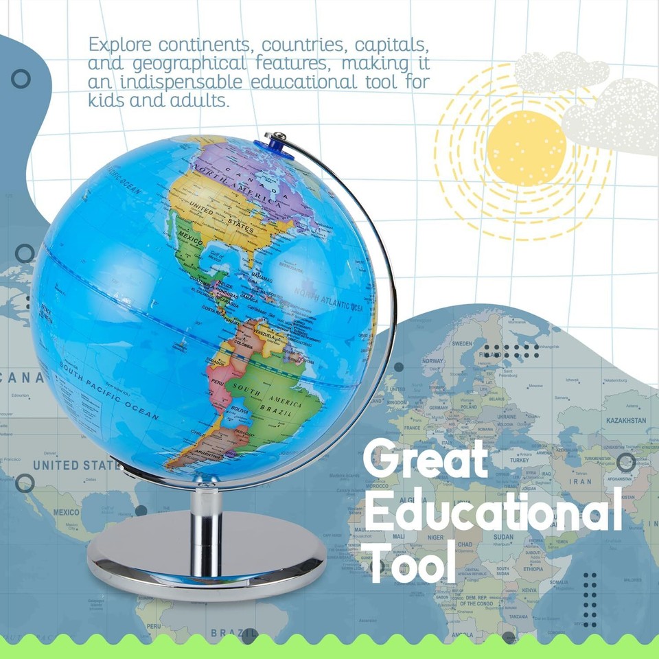 Light Up World Globe with Stand – Rotating Educational Desk Globe for ...