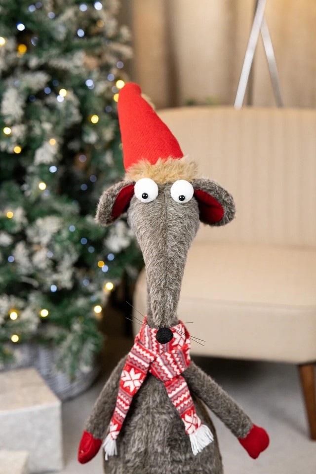 Christmas Rat Ornament Large Soft Plush Decoration Grey Standing ...