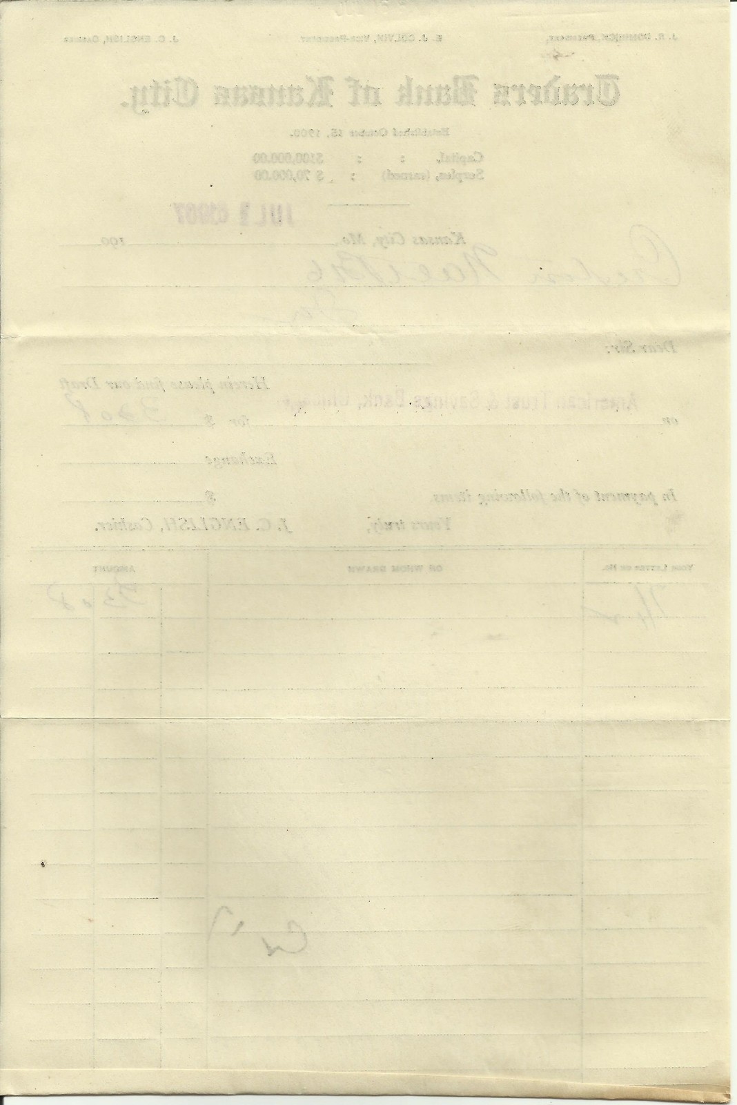 1907 Letterhead TRADERS BANK OF KANSAS CITY Kansas City Missouri | eBay