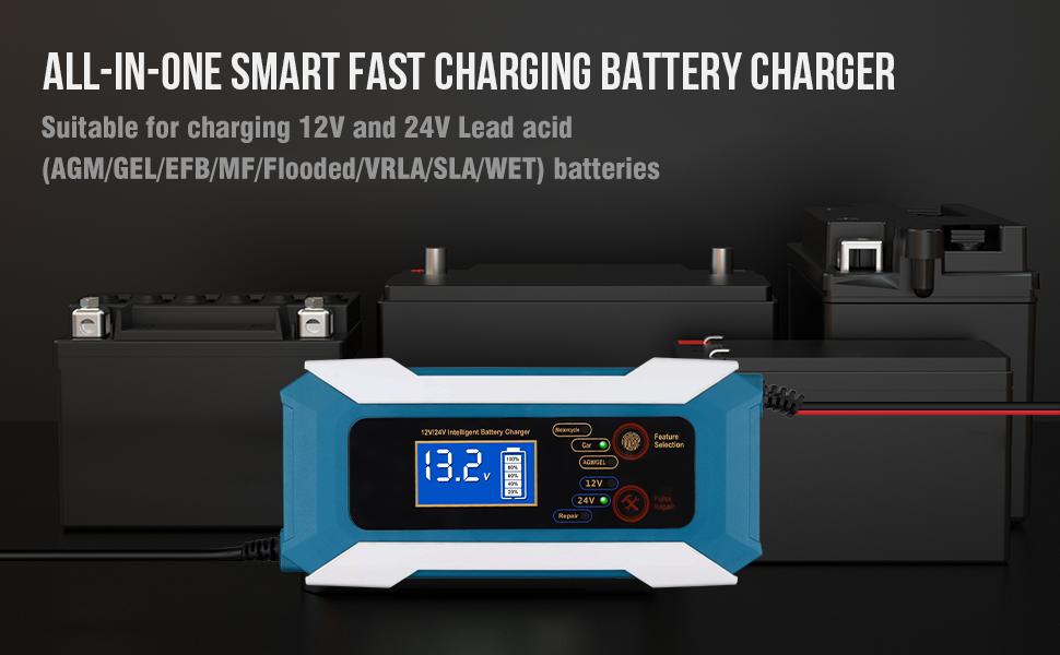 8A 12V/24V Car Battery Charger Trickle Smart Repair Motorcycle Caravan ...