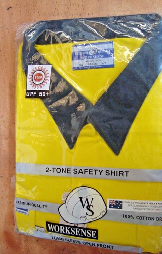 Mens Worksense 2 Tone Safety Shirt Yellow /Green Long Sleeve open fr ...