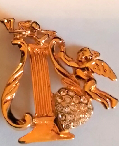 Premier Designs Angels harp rhinestone heart trumpet vintage brooch | eBay