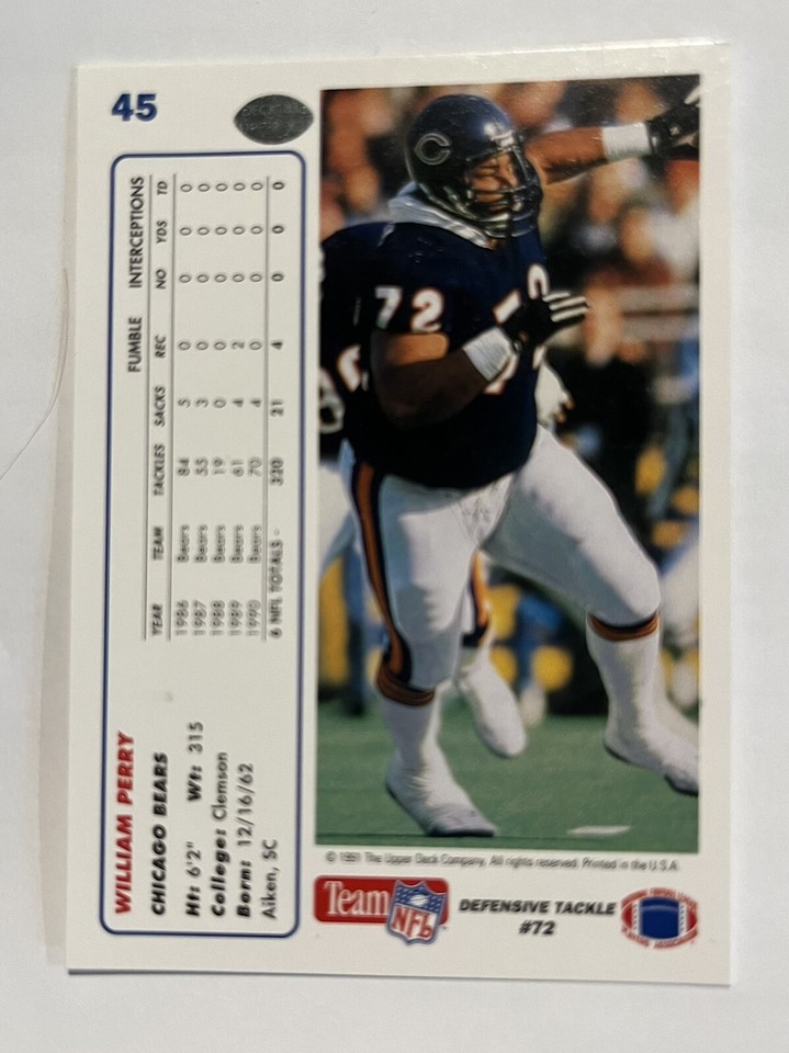 WILLIAM "The Fridge" PERRY 1991 UPPER DECK # 45 | eBay