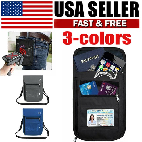 RFID Blocking Passport Holder Travel Wallet Bag Security Neck Pouch ...