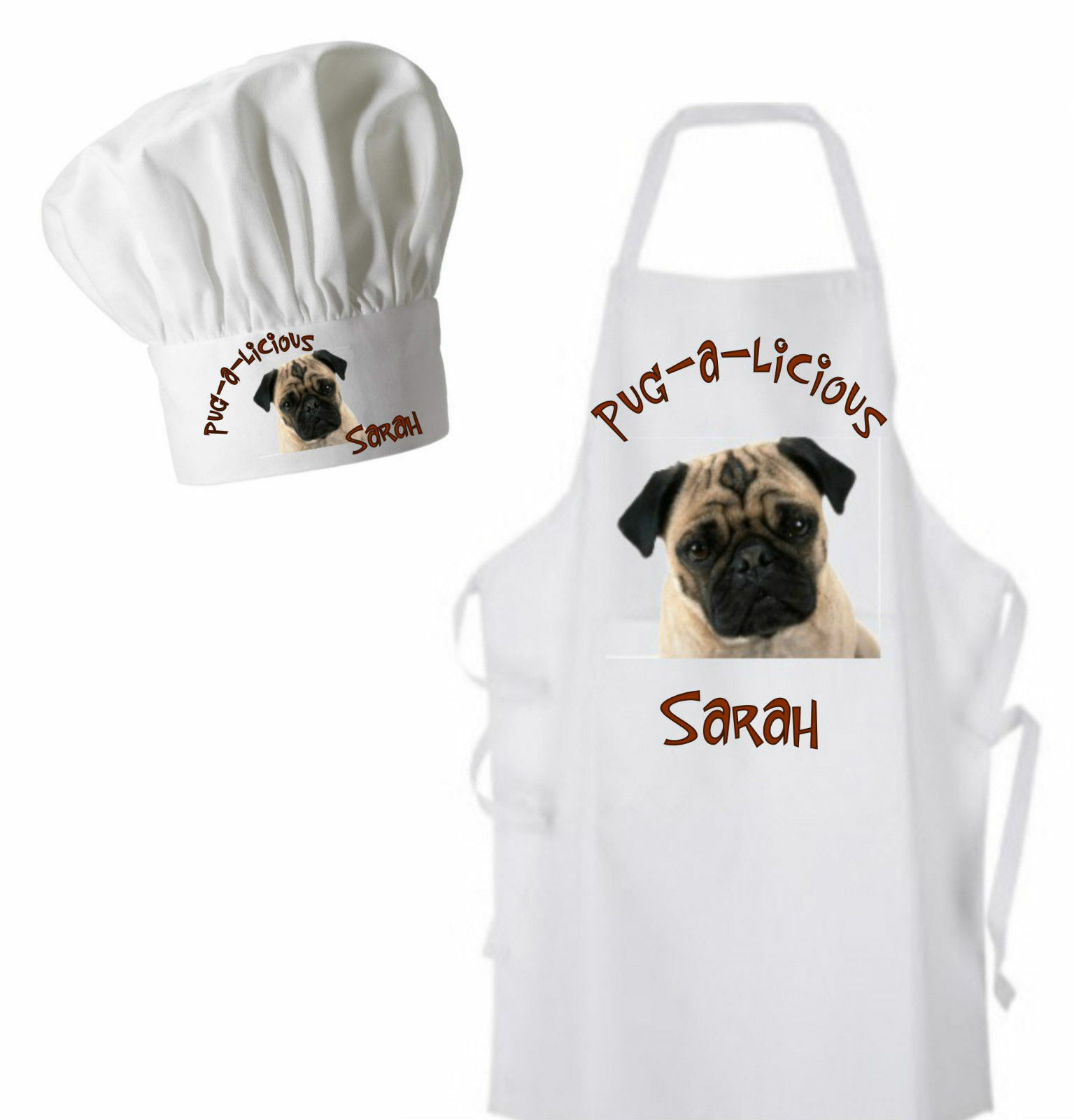 Personalised Pug - A - Licious Adults Apron & Chef's Hat great GIFT for ...