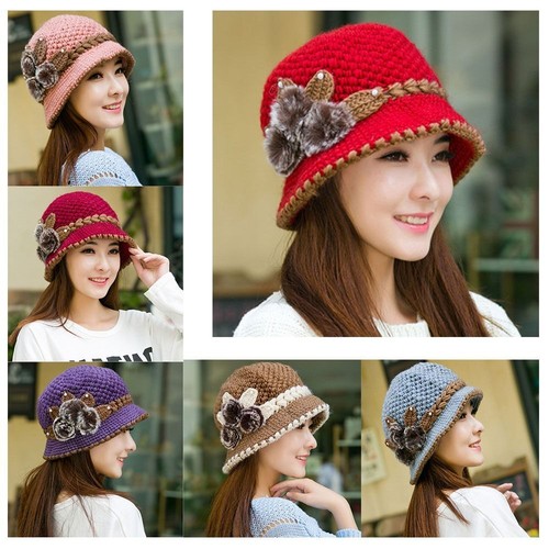 Soft Autumn Winter Flower Knitted Cold Cap Knitted Hat Wool Hat | eBay