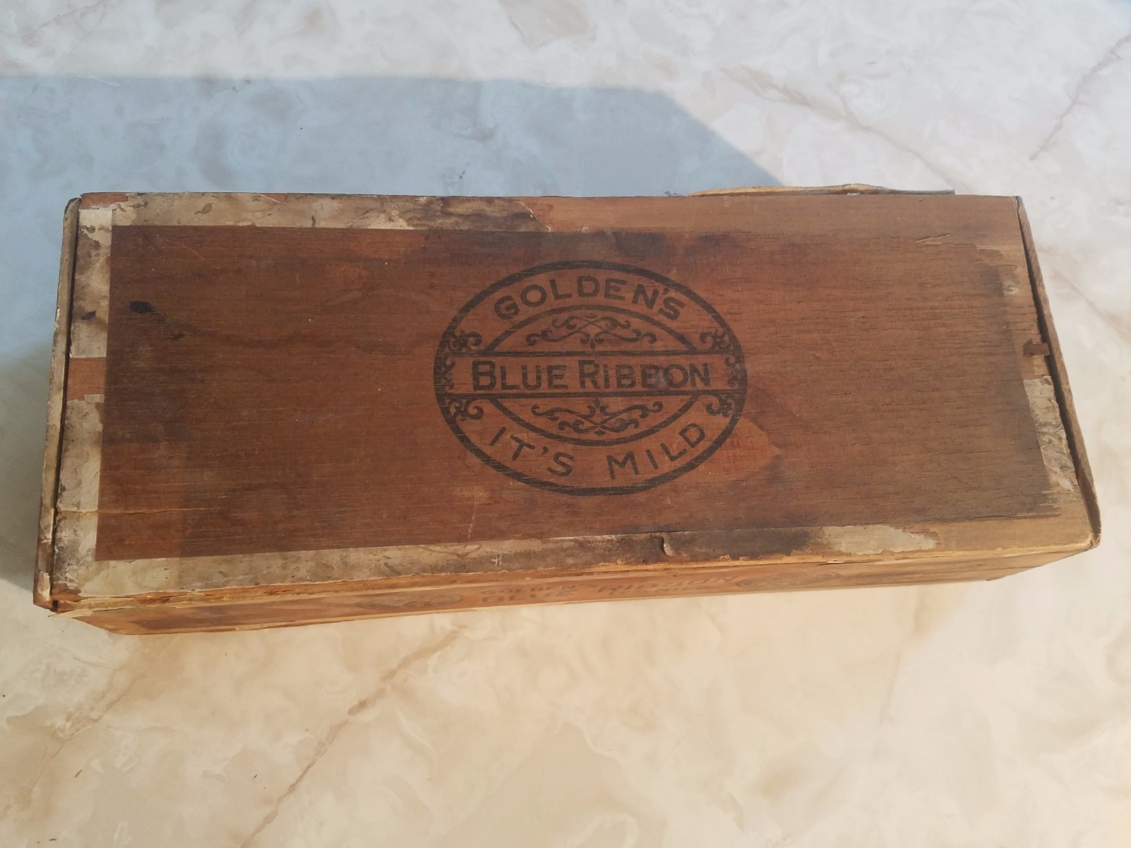 Vintage Extra LG Wooden Golden Blue Ribbon Cigar Box 1933 NRA Member ...