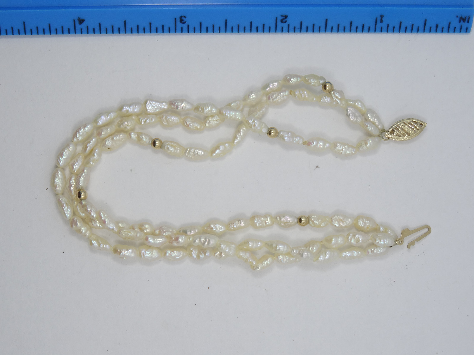 RTI THREE STRAND FRESH WATER PEARL BRACELET WITH SOLID 14K GOLD BEAD ...
