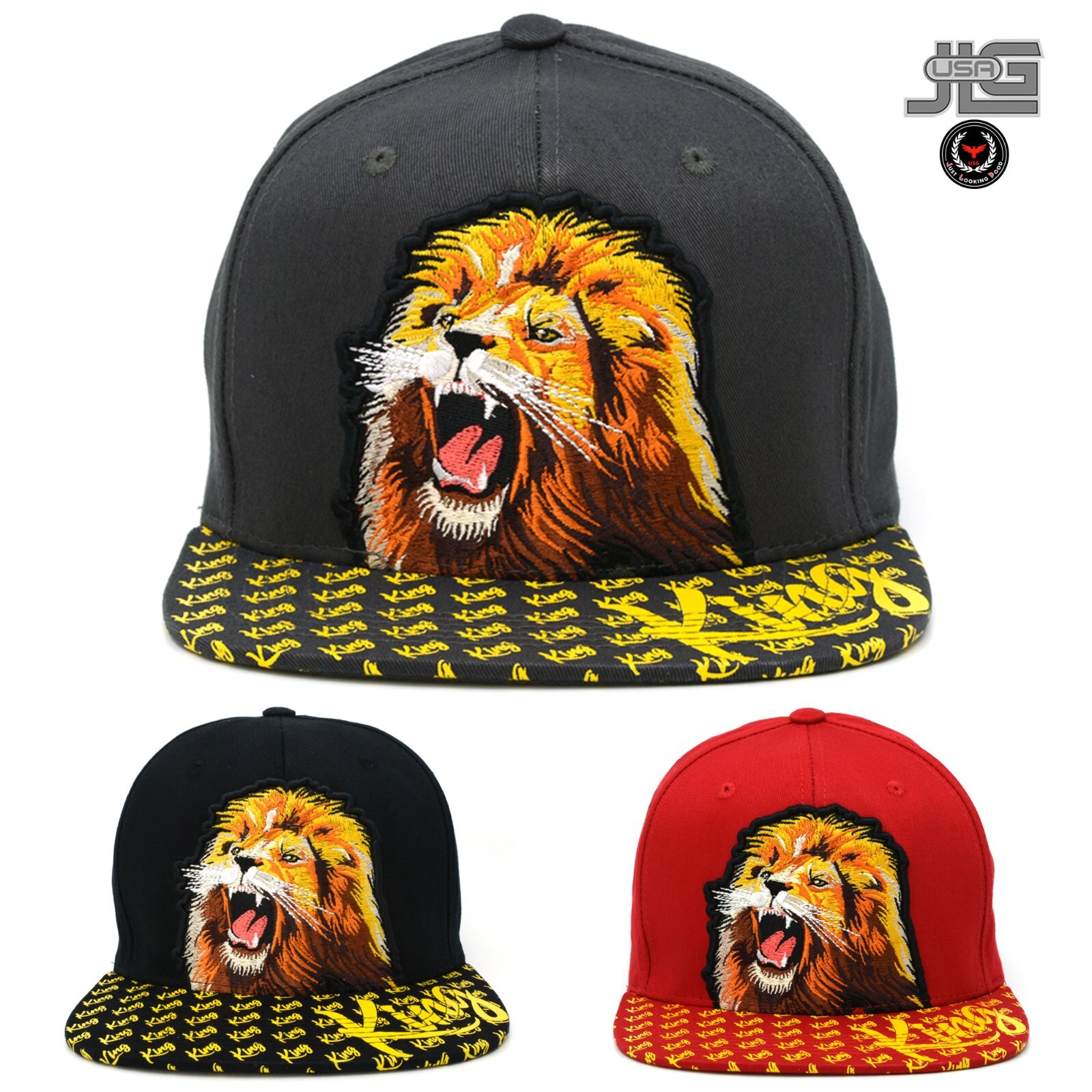 King New Leader TL Embroidery Snapback Hat Lion Adult Men Adjustable ...