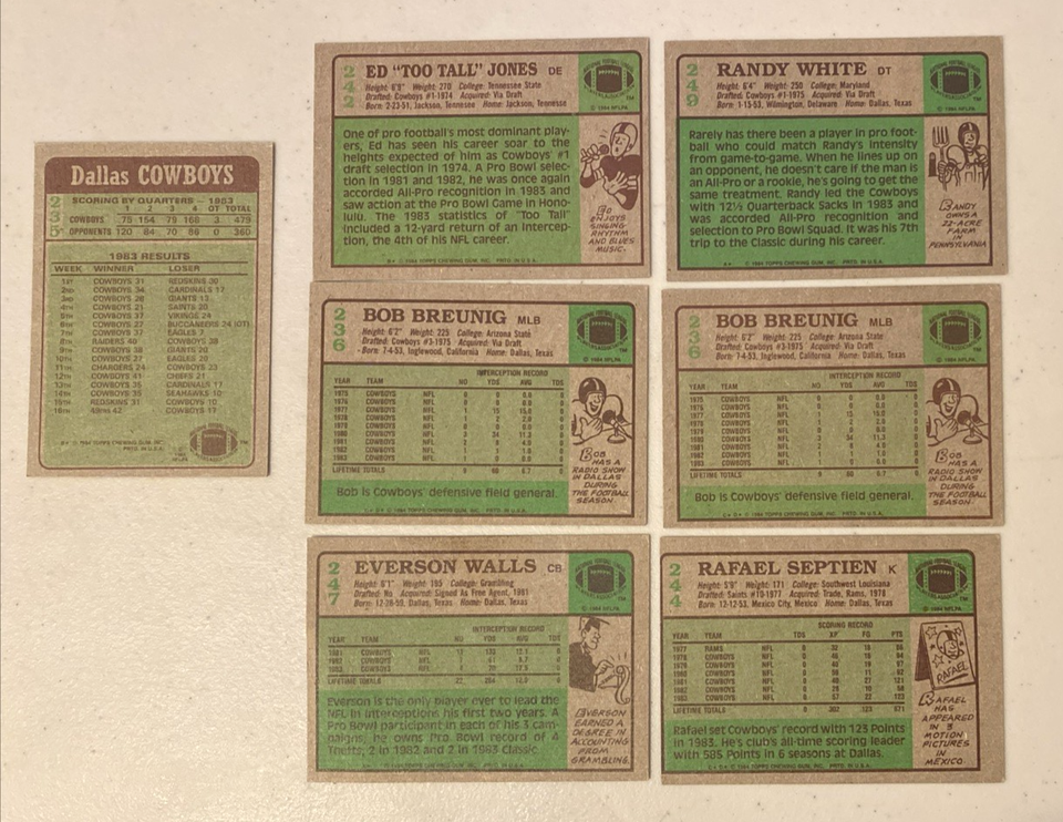 VINTAGE LOT of 7 NFL 1984 Topps Dallas Cowboys Football Cards: | eBay