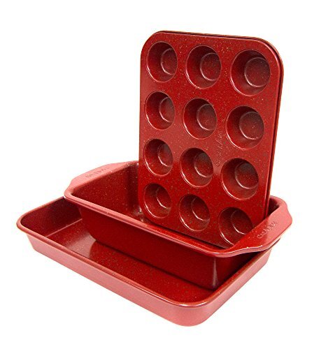 Toaster Oven 3pc Set (Baking, Loaf and Mini Muffin Pan 12 Cup) () Red ...