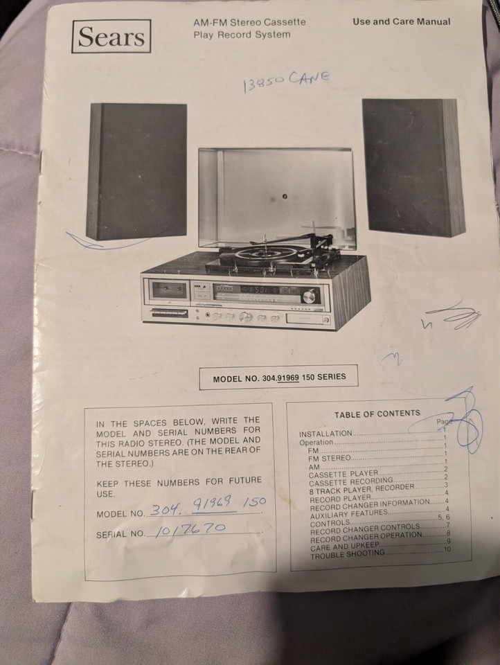 Sears AM-FM Stereo Cassette play record system model no.304.91969 | eBay