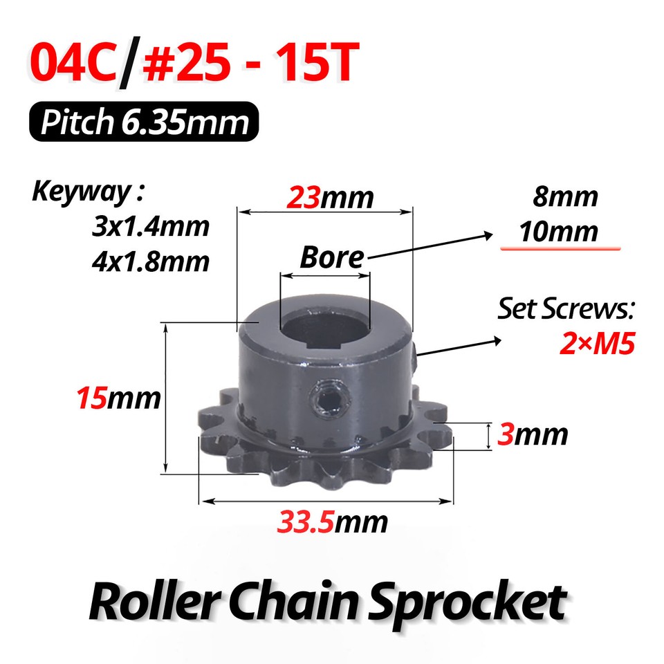 #25 Roller Chain Sprocket With Keyway 04C 13T-40T Tooth Bore 8-30mm ...