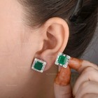 Asscher Cut Emerald Diamond Square Stud Pair Earrings Solid 18K White ...