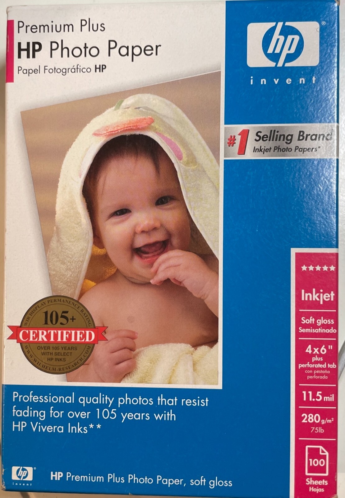 Printer Photo Paper HP Inkjet 100 Sheets 4x6 Premium Plus Soft Gloss ...